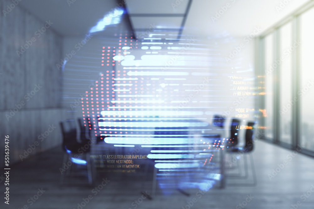 Multi exposure of abstract programming language hologram and world map ...