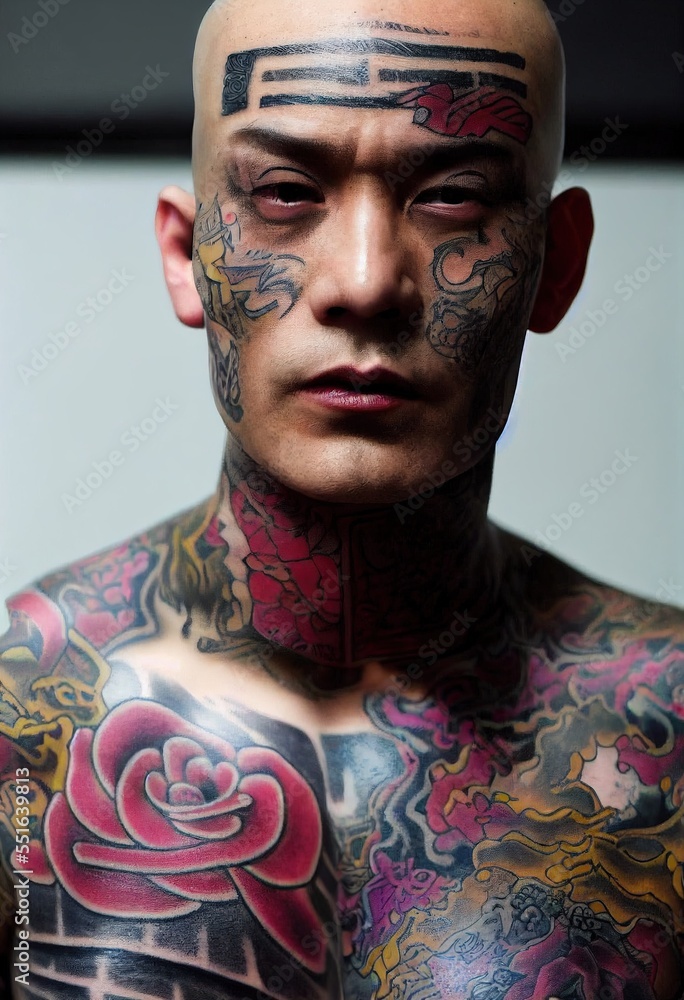 A fictional person, not based on a real person. Male model of a Yakuza ...