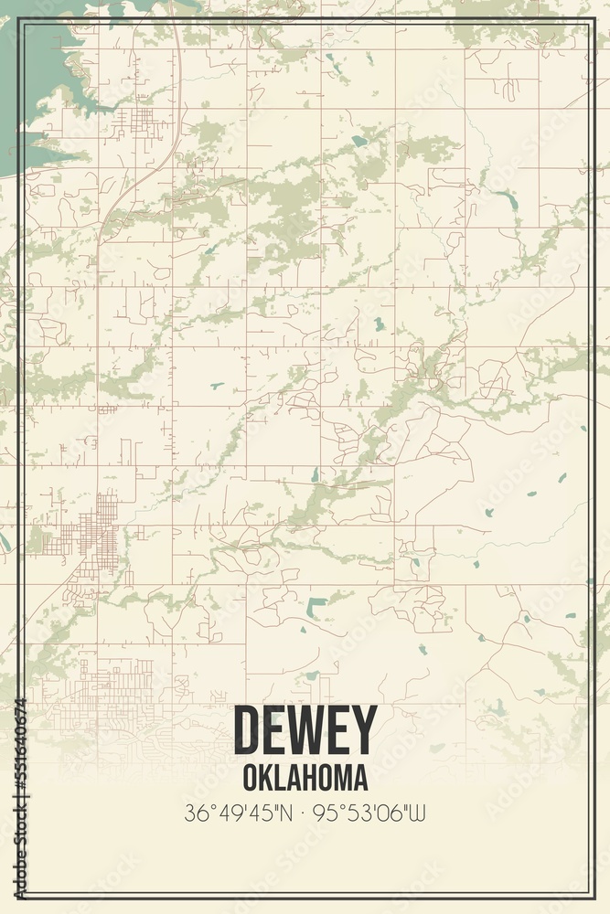 Poster Retro US city map of Dewey, Oklahoma. Vintage street map. – Wall ...
