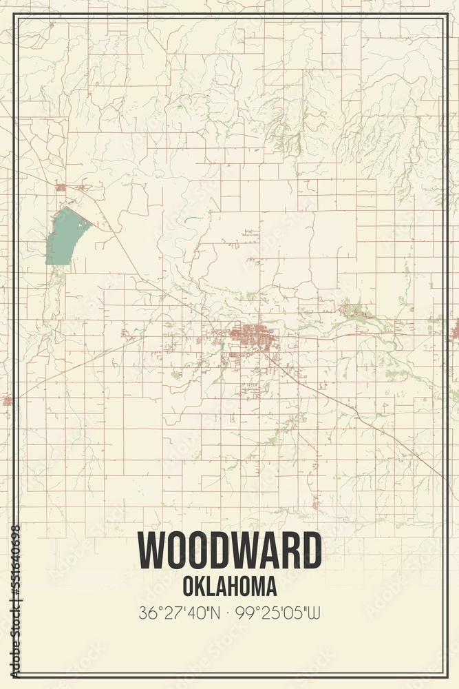 Retro US city map of Woodward, Oklahoma. Vintage street map. Stock ...