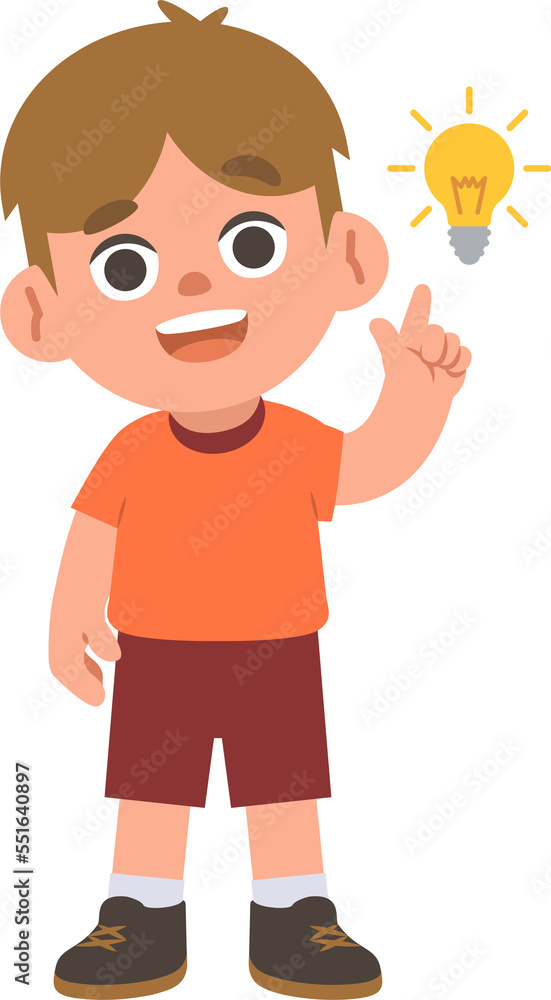 A white boy get an idea with a bulb, illustration cartoon character ...