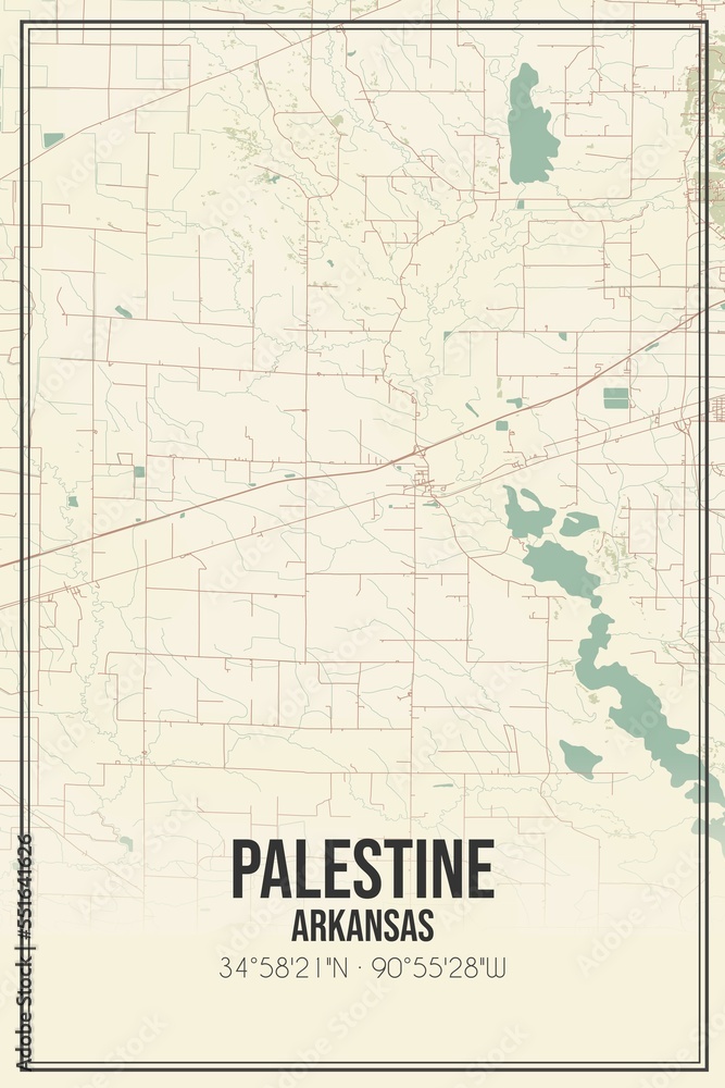 Retro US city map of Palestine, Arkansas. Vintage street map. Stock ...