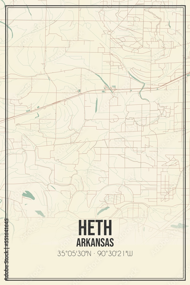 Retro US city map of Heth, Arkansas. Vintage street map. Stock Illustration | Adobe Stock