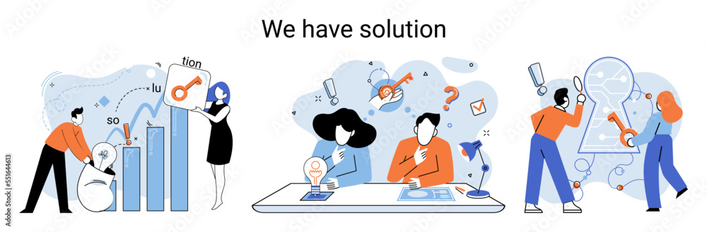 Reaching solution as result of work of business team. Startup employees ...