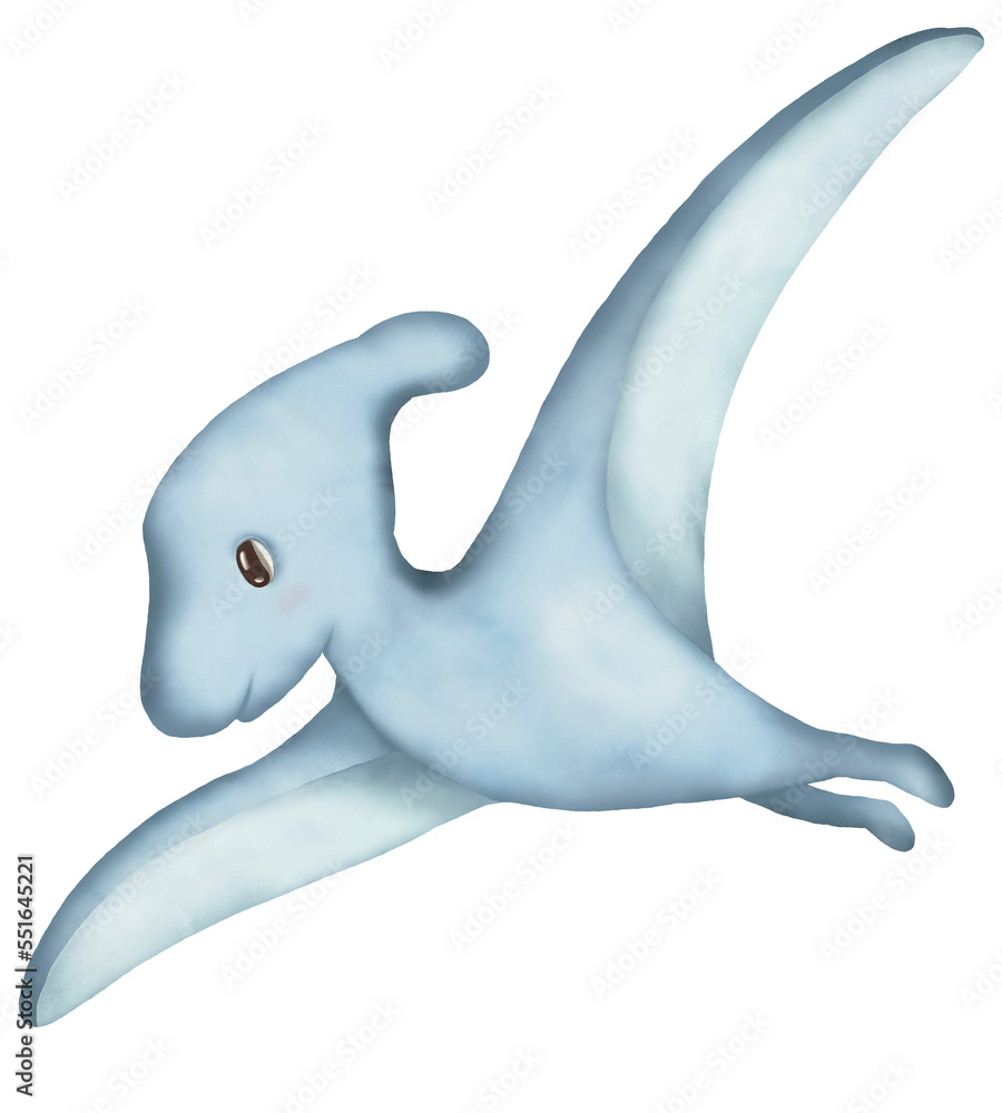 Watercolor illustration of cute baby blue pterodactyl . Idea for ...