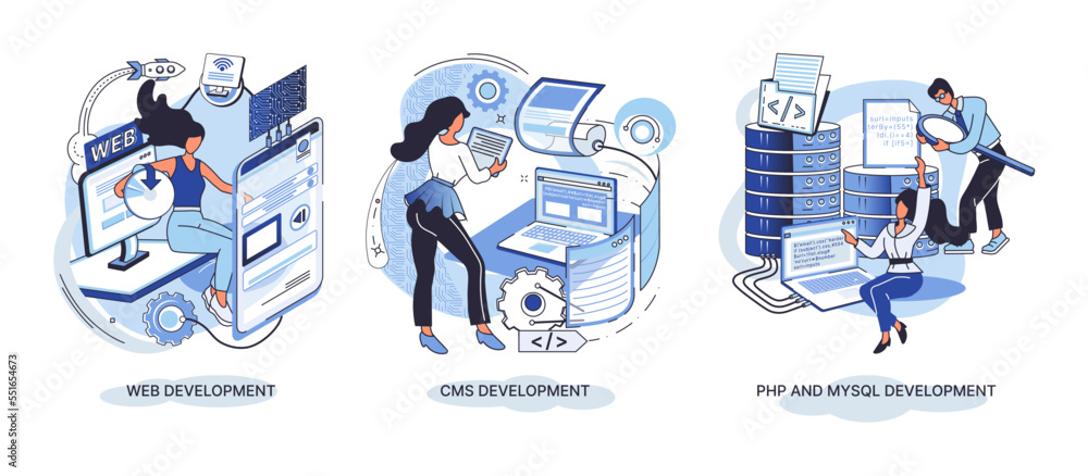 Website architecture concepts metaphor. Web development, PHP and MySQL ...