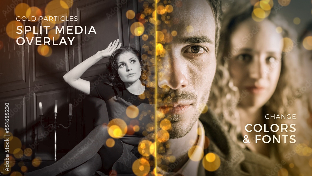 Gold Particles Split Media Overlay Stock Template | Adobe Stock