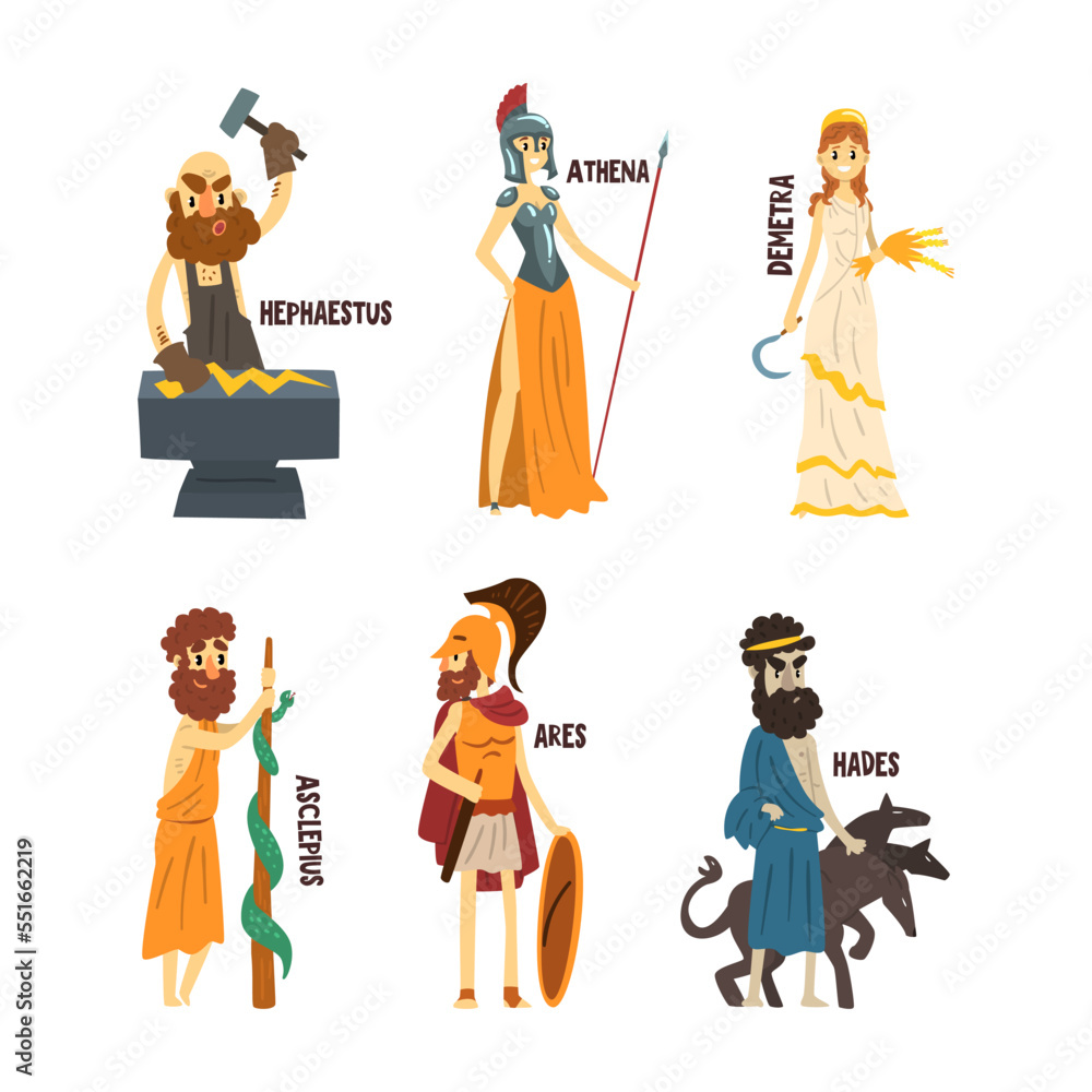 Ancient Greek Gods and Mythological Deities of Olympia Vector Set Stock ...