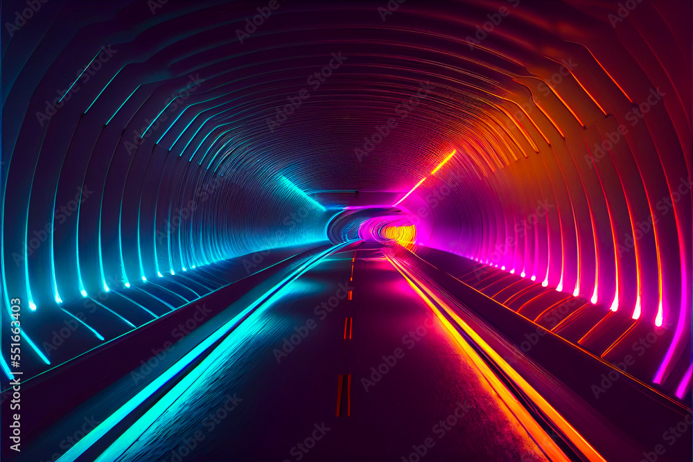 Future Highway drawing, tunnel, idea, light technology, art design ...