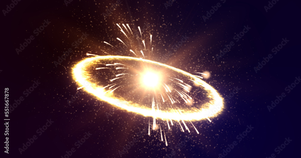 Bang explosion of galaxy, planet stars with sparks of fire blast wave ...