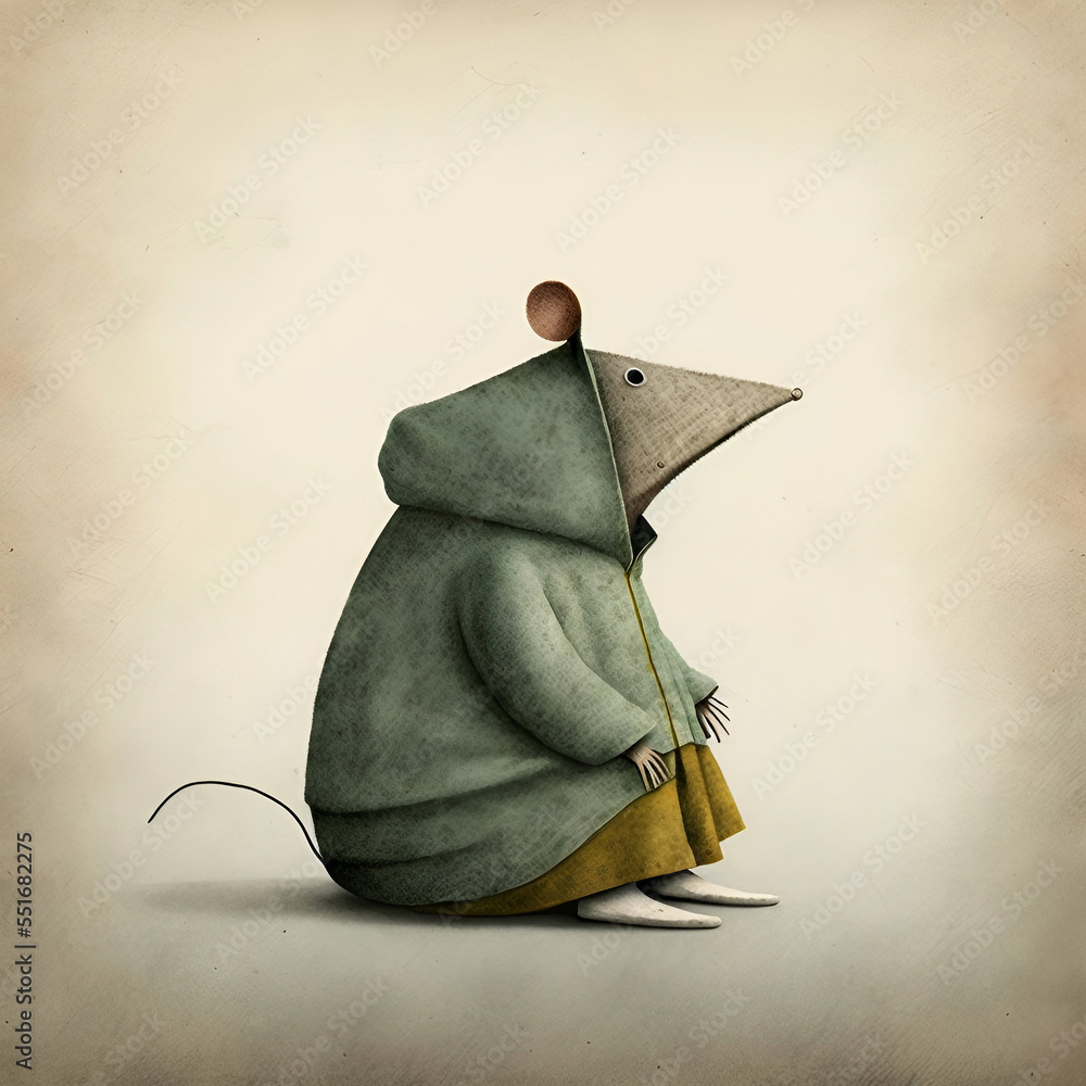Isolated Storybook Image of an Old Mouse Woman Sitting on the Ground in ...