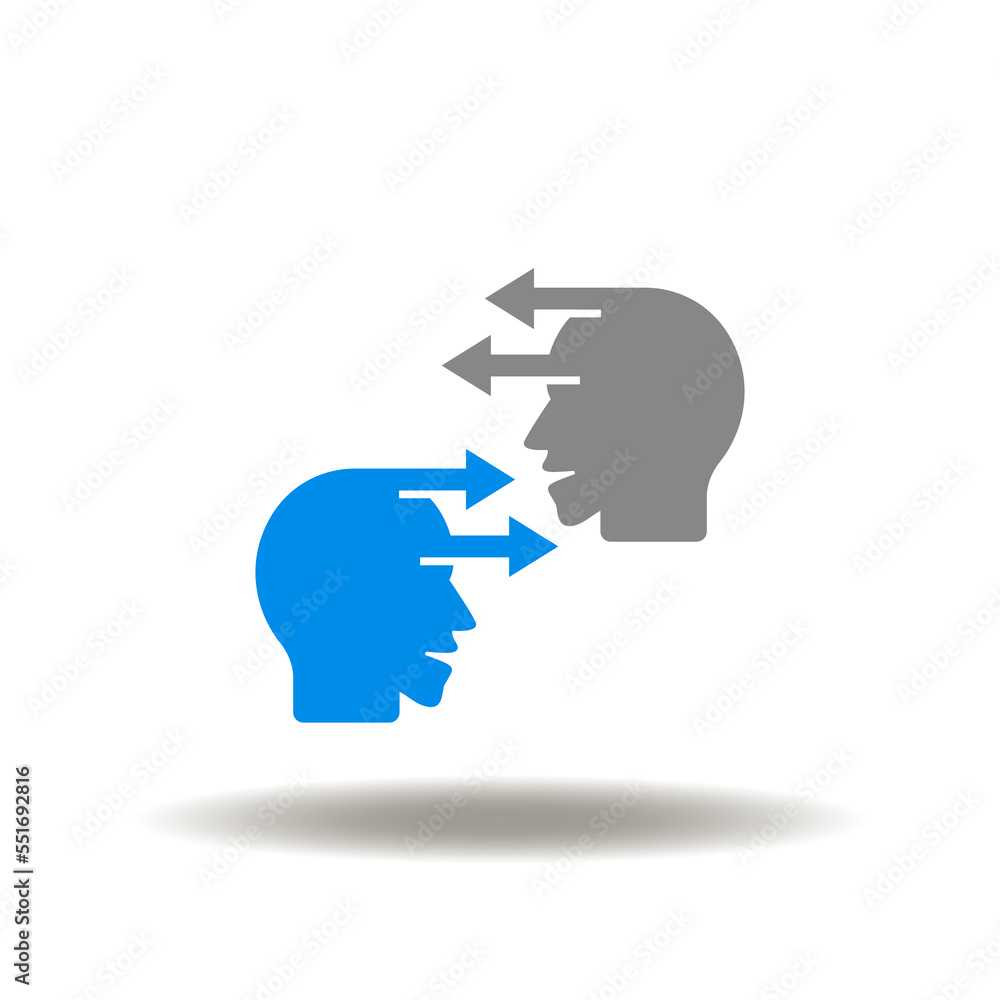 Vector illustration of two head with arrows. Symbol of psychotherapy ...