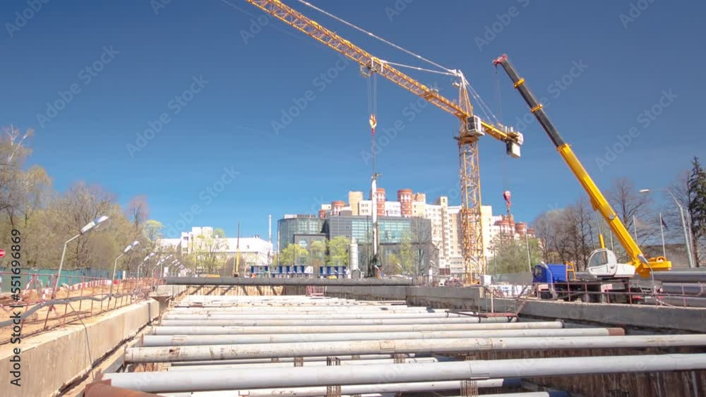 A large huge ditch pit tunnel timelapse hyperlapse. Reinforcing ...