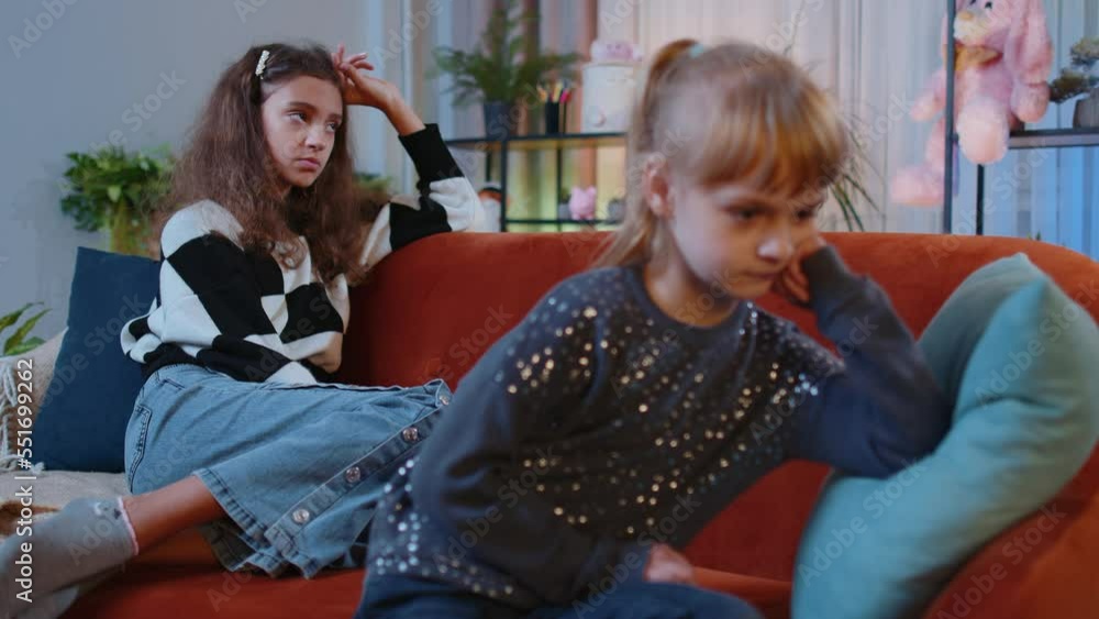 Teenage child little sister kid girls ignoring each other after ...
