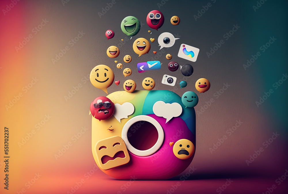 The Instagram app's logo features floating objects and emoticons ...