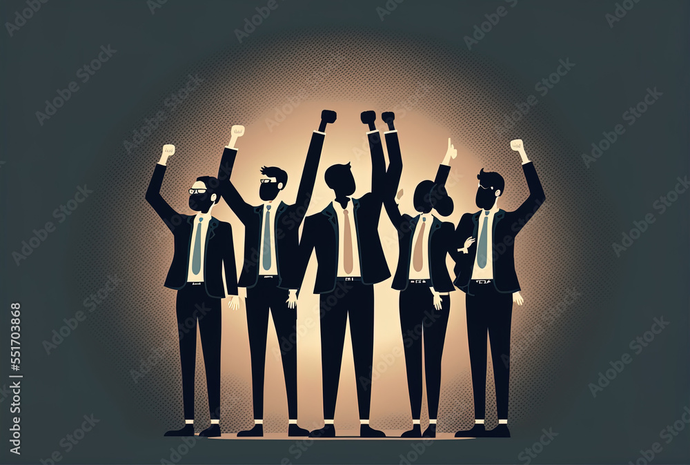 teamwork idea. business people raising their hands to show teamwork and ...