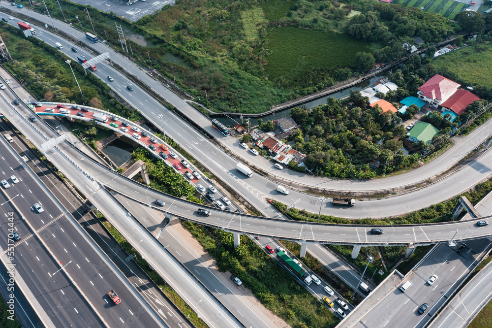 Multilevel junction motorway top view, Road traffic an important ...