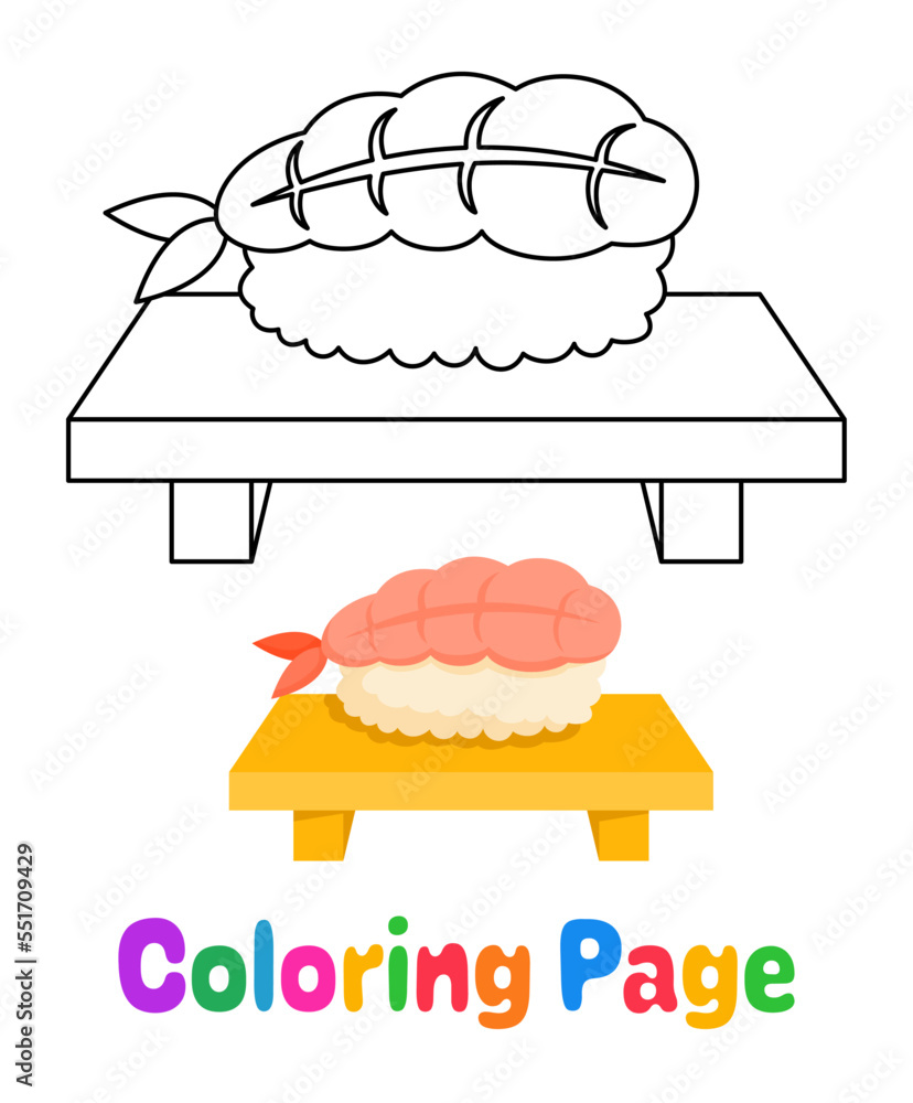 Coloring page with Sushi for kids Stock Vector | Adobe Stock