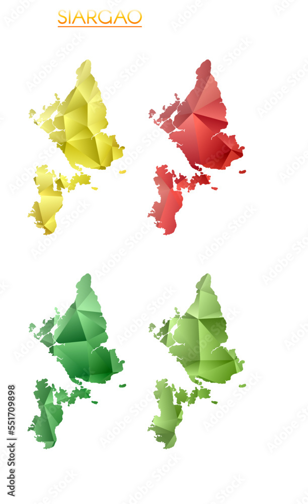 Set of vector polygonal maps of Siargao. Bright gradient map of island ...