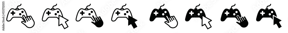 Click game icon set. Game console with hand cursors or arrow cursors in ...