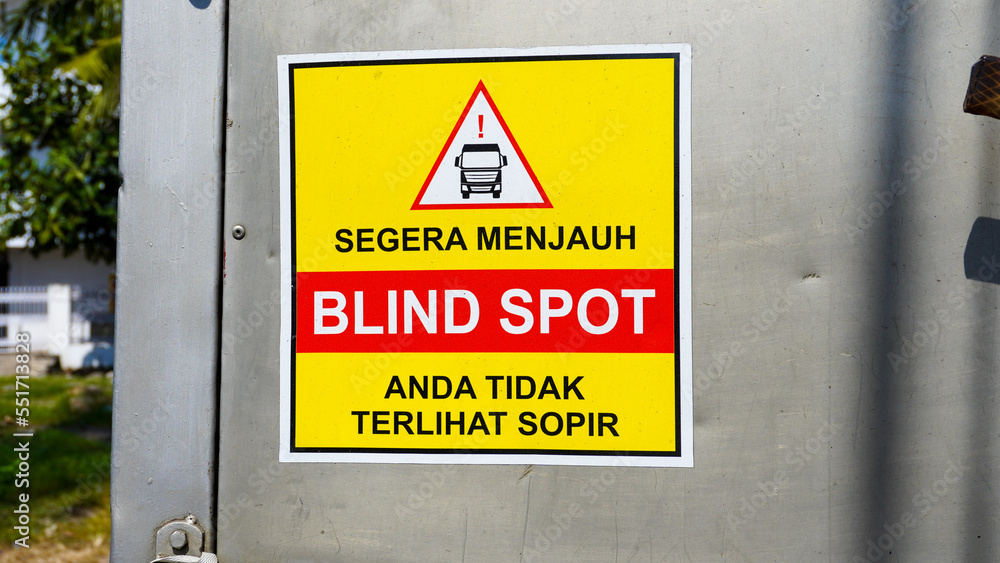 Road safety and traffic sign. Blind spot, Take care. Delivery truck ...