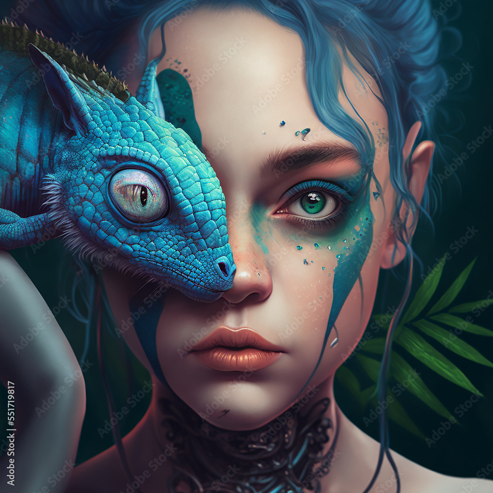 Ai generated image of a lizard hybrid human species. Created using ai ...