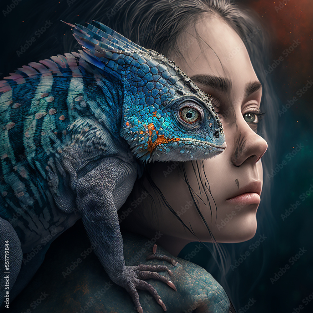 Ai generated image of a lizard hybrid human species. Created using ai ...