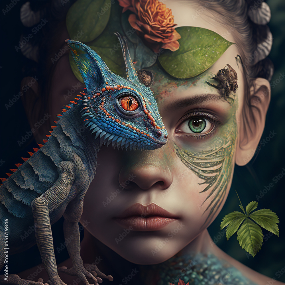 Ai generated image of a lizard hybrid human species. Created using ai ...