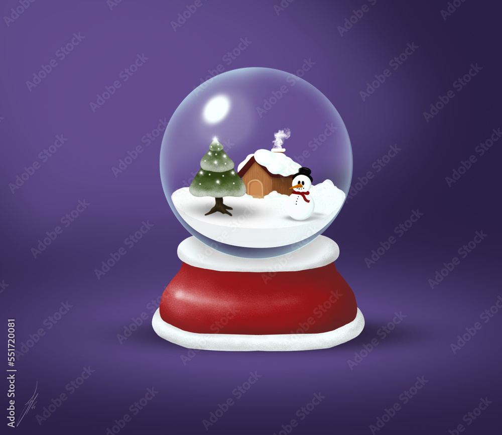 ภาพประกอบสต็อก Esfera de nieve navideña dibujo animado ภาพ | Adobe Stock