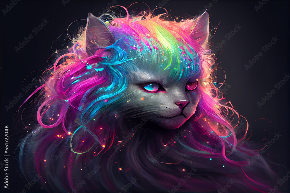 Neon rainbow anime kawaii cat Stock Illustration | Adobe Stock