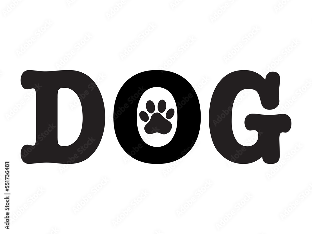 A text dog with an animal paw print. The trace of a pet in the word dog ...