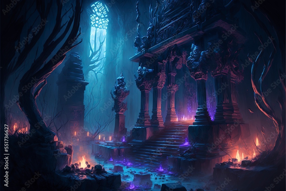 The magic temple in the cave Stock Illustration | Adobe Stock