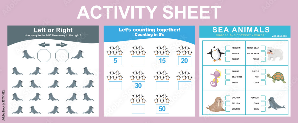 Educational printable worksheet. Activity sheet for children with sea ...