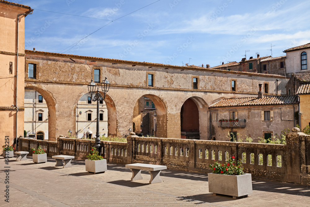 Farnese, Viterbo, Lazio, Italy: view of the old town with the ancient ...