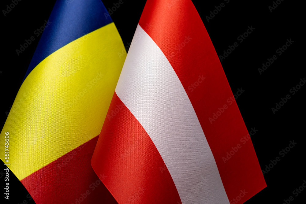 Flags of Romania and Austria, concept of countries relations and ...