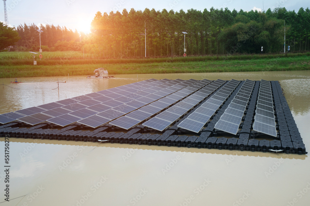 Floating solar panels and cell platform on the water of solar cell ...