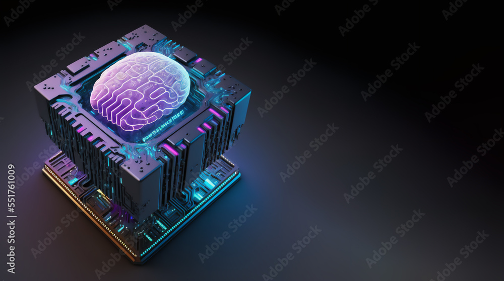 Artificial Intelligence Concept with Brain like CPU, advanced neural network processor 3d ...