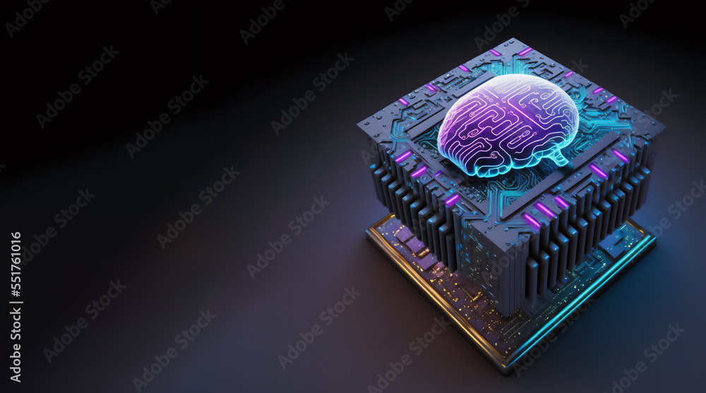 Artificial Intelligence Concept with Brain like CPU, advanced neural network processor 3d ...