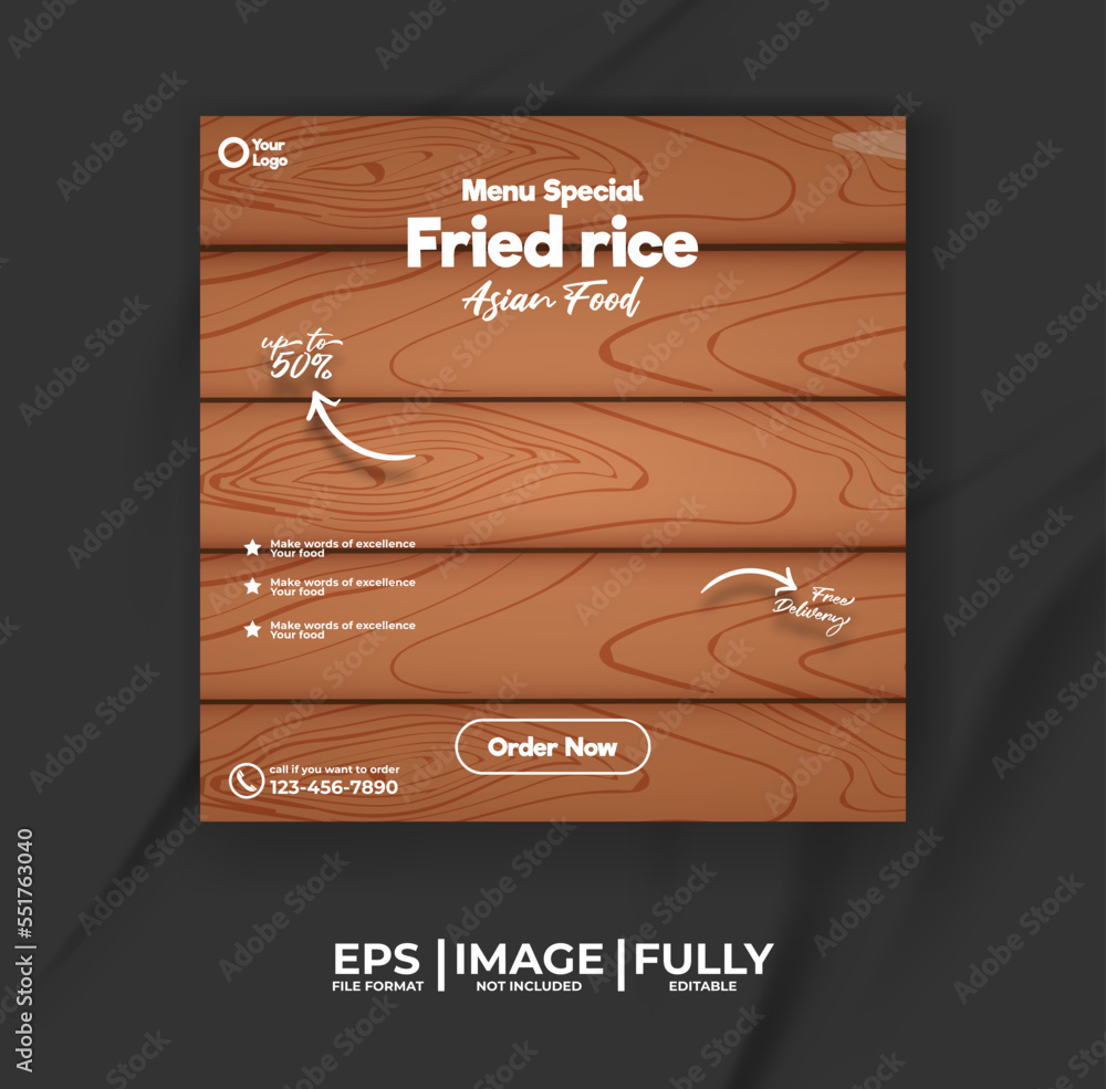 Fried Rice Asian food menu template. With food pattern background Stock ...
