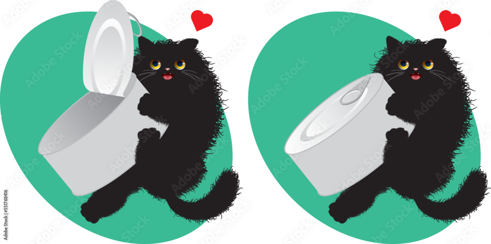 Cartoon pet feed containers or packs. Home animals cats wet and dry ...