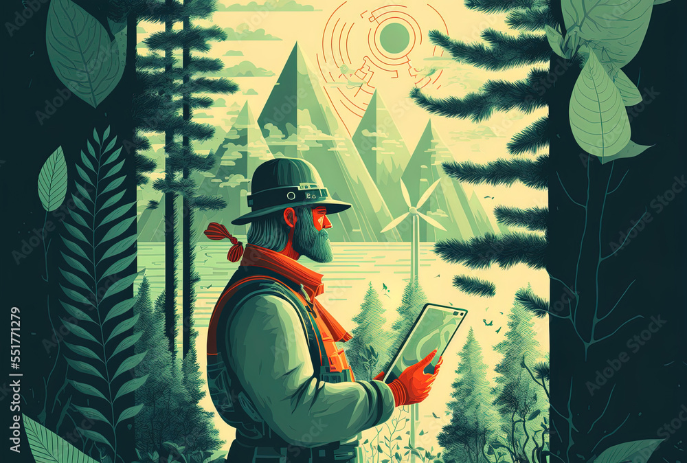 Explorer with iPad in hand, communication tool prepared to research ...