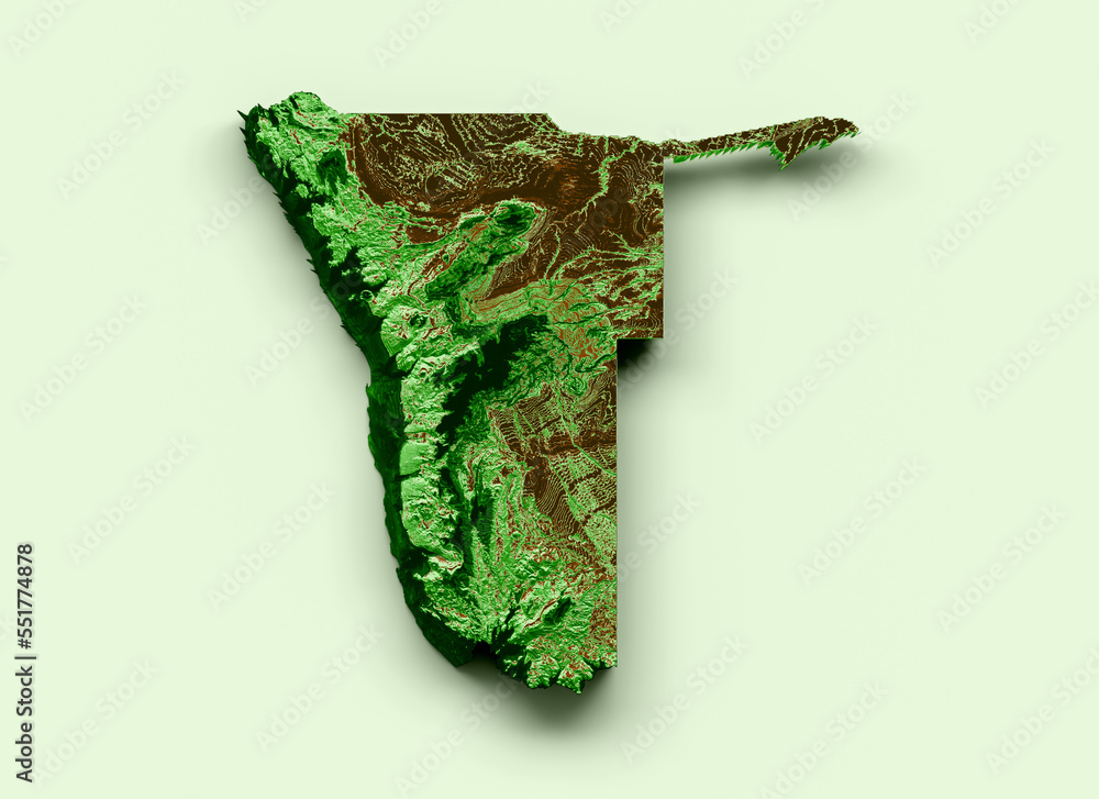 Namibia Topographic Map 3d realistic map Color 3d illustration Stock ...