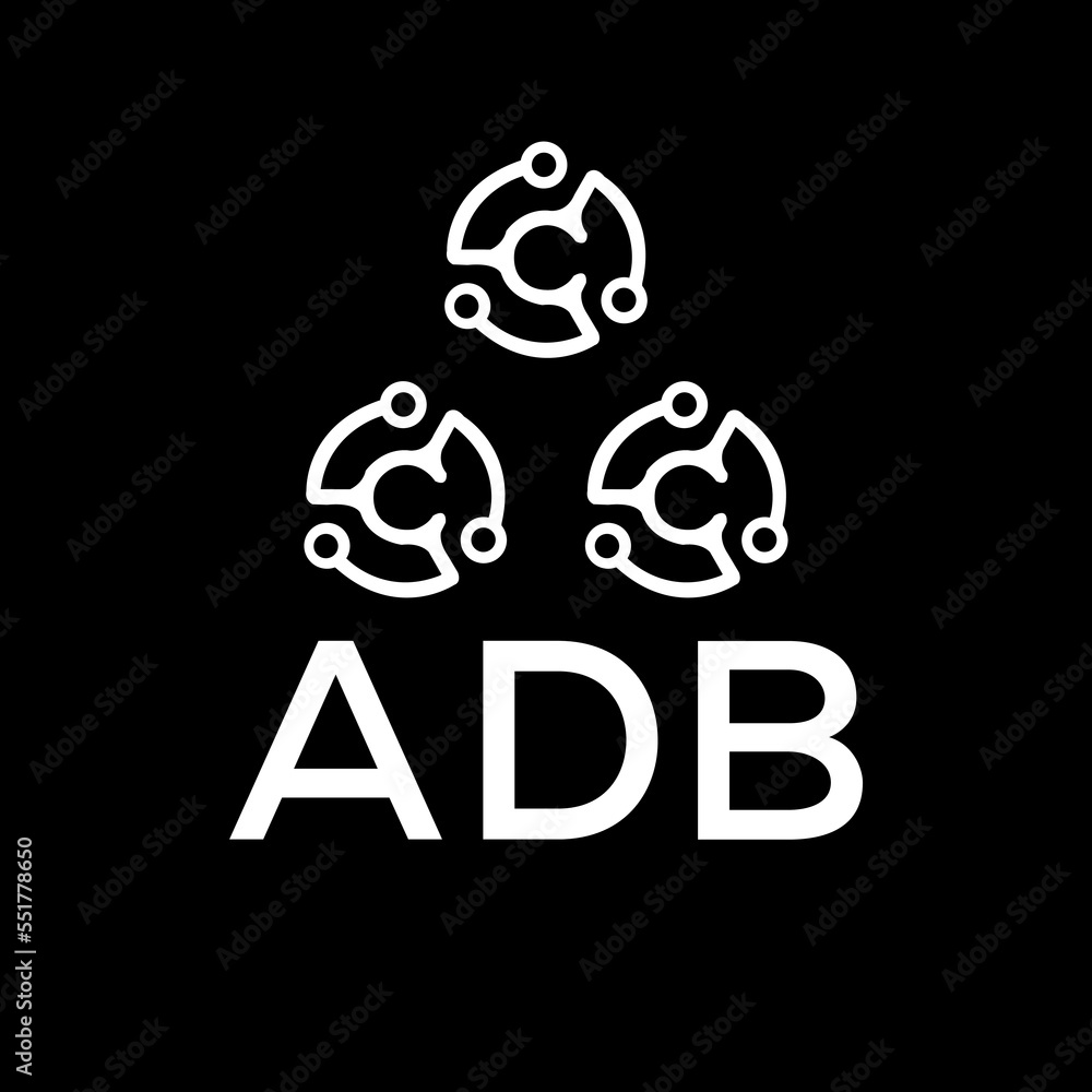 ADB letter logo. ADB best black background vector image. ADB Monogram ...