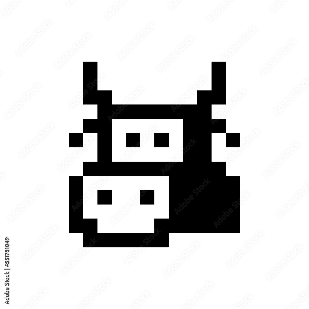 Cow head vector icon and logo. Goby and calf. Front view. Pixel art and ... Cow head vector icon and logo. Goby and calf. Front view. Pixel art and ...