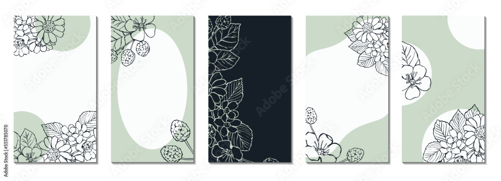 Set of line art flower abstract background and Element of line art ...