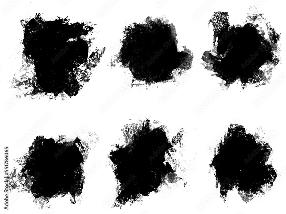 Set of abstract black brush stroke smudges, isolated object ...