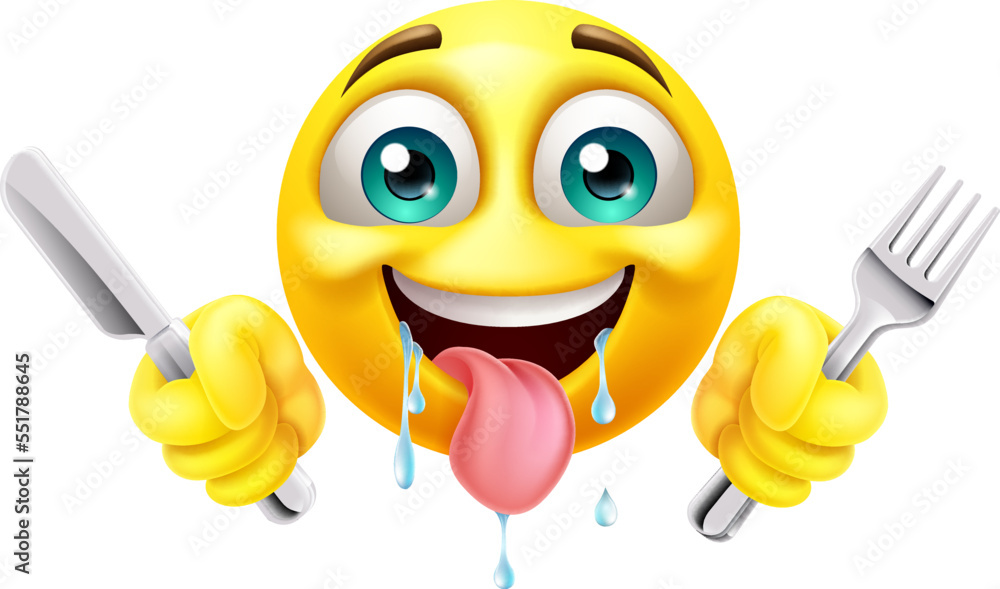 A hungry drooling saliva emoji emoticon face cartoon icon holding a ...