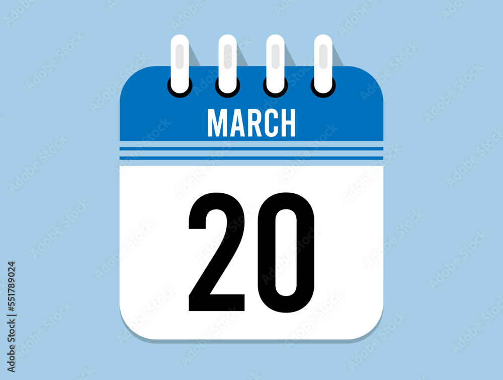 20 day March calendar icon. Banner for appointments, special dates and ...