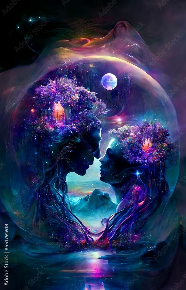 Abstract image of 2 soulmates connecting to each other in a dream state ...