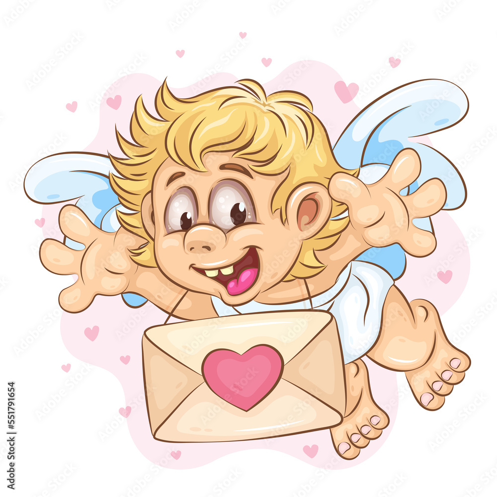 Cartoon Cupid with Letter. Clipart. Cute cartoon illustration of a ...